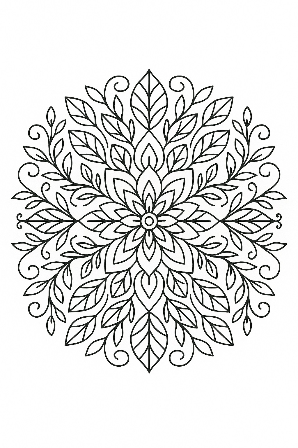 Layered Floral Mandala with Vines and Petals - Free Printable Coloring ...