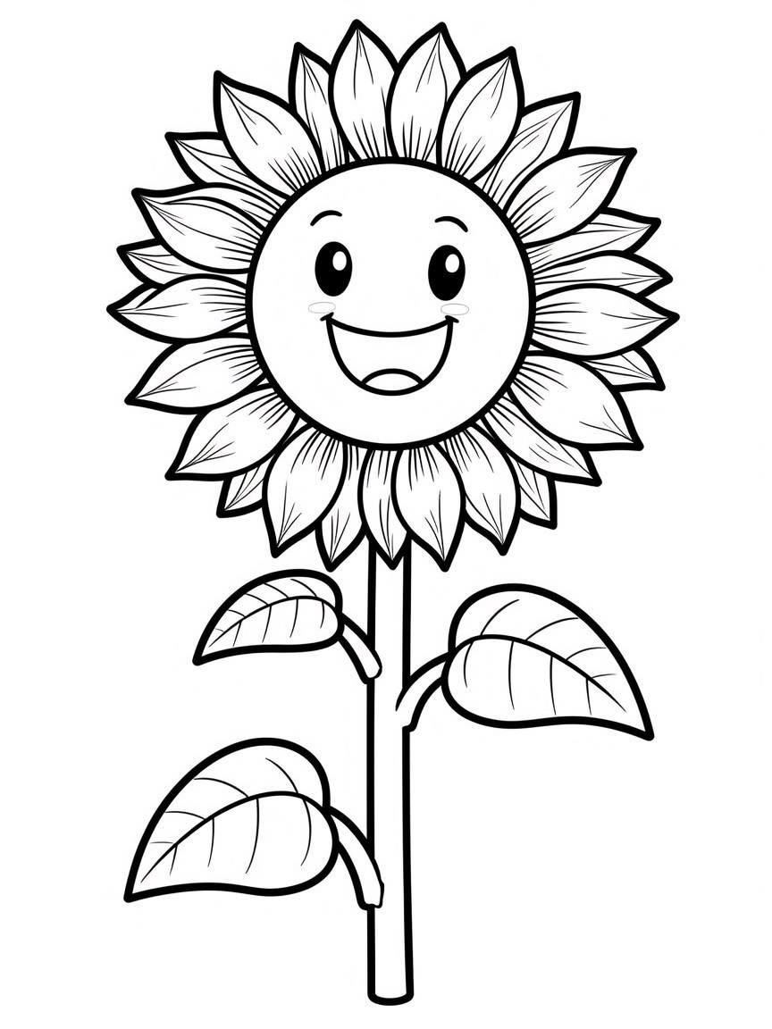 Simple Cartoon Sunflower Drawing for Kids - Free Printable Coloring ...